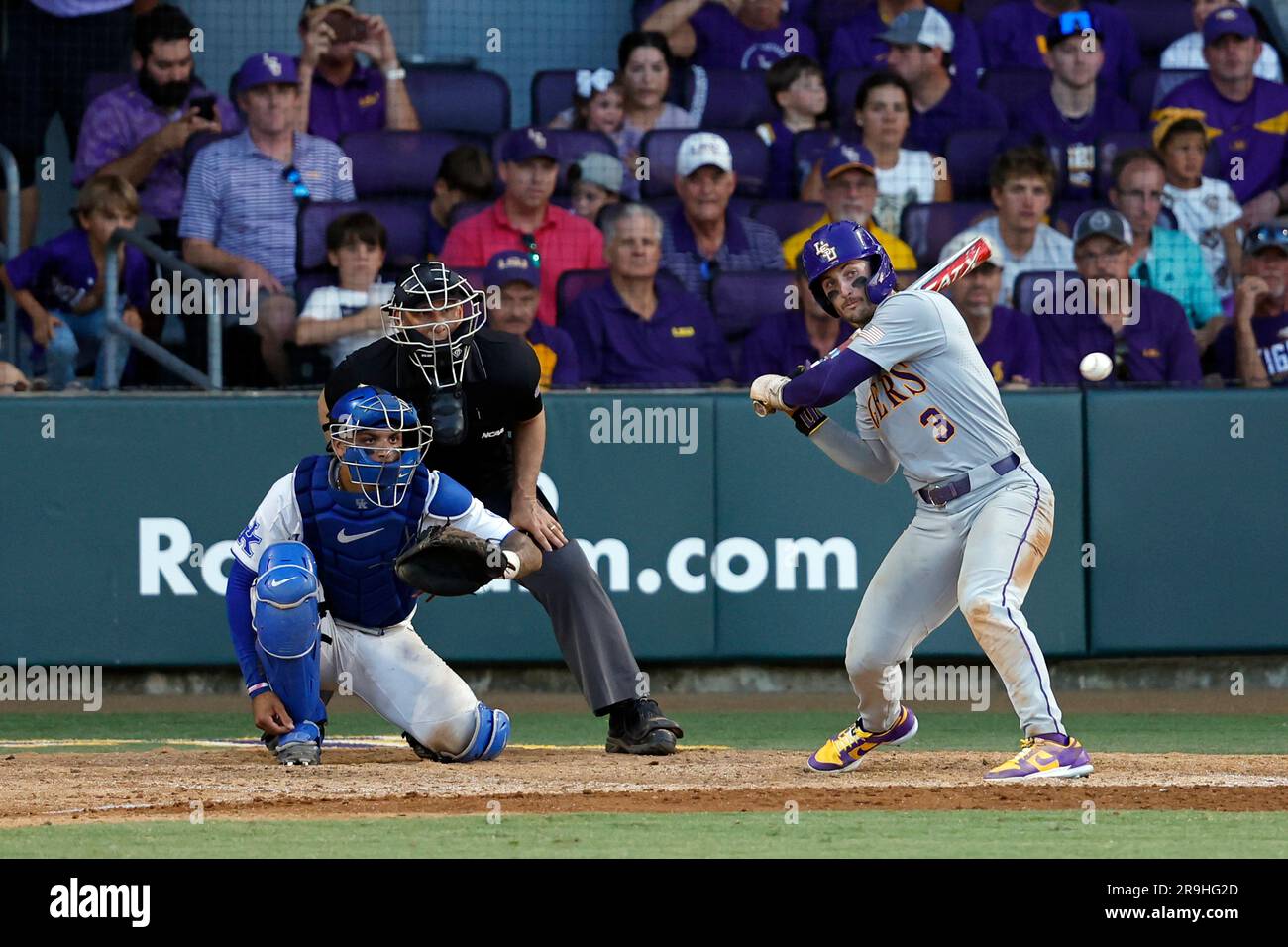 LSU outfielder Dylan Crews (3) at bat during an NCAA college baseball ...