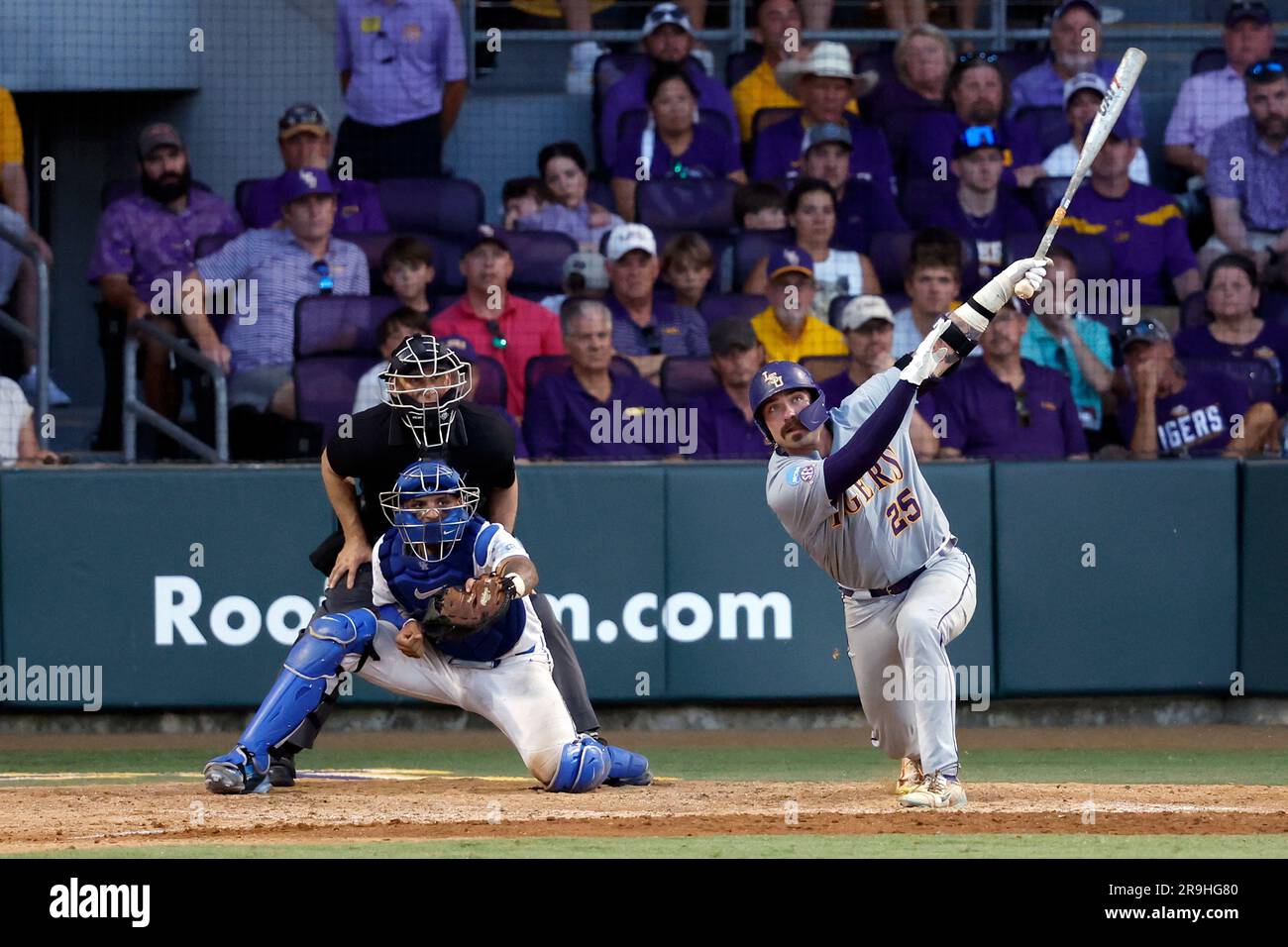 LSU catcher Hayden Travinski (25) at bat during an NCAA college ...
