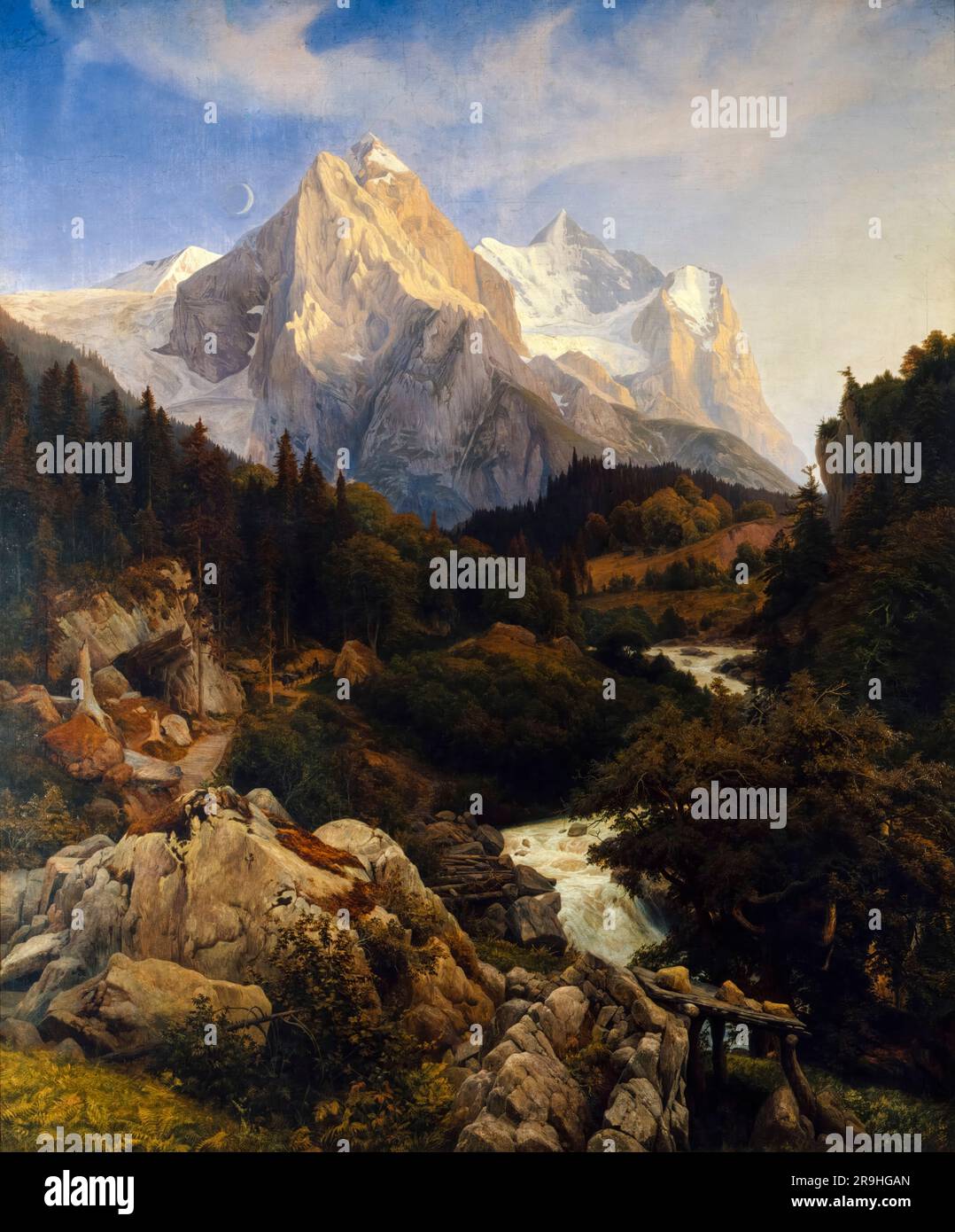 Johann Wilhelm Schirmer, The Wetterhorn, landscape painting in oil on ...