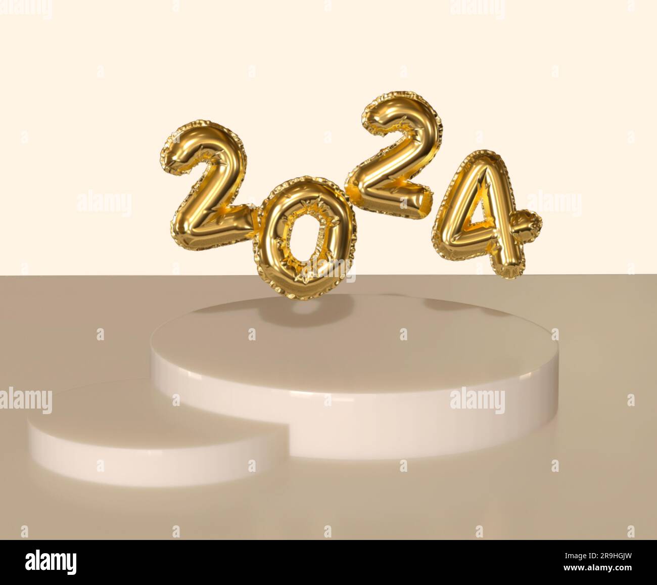 2024 New Year. 3D illustration of numbers 2024. beige background, gold ...