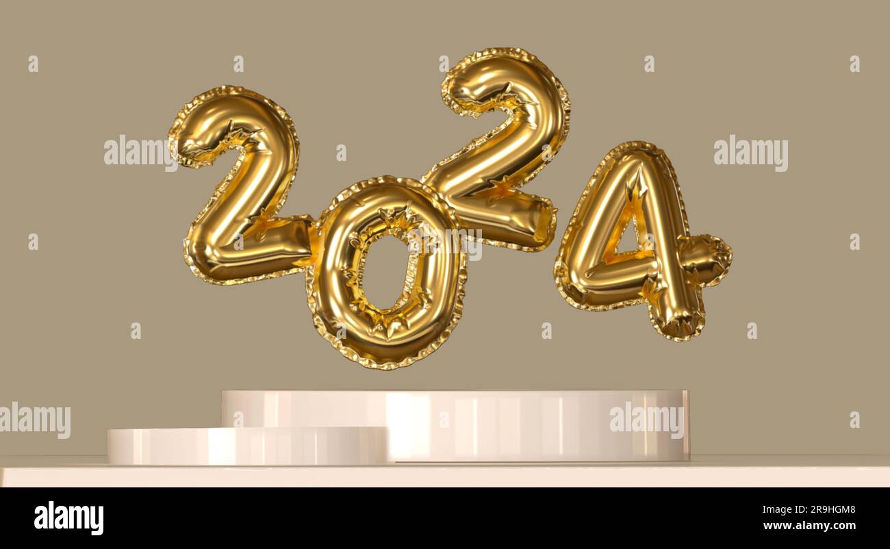 2024 New Year. 3D illustration of numbers 2024 on the catwalk. beige ...