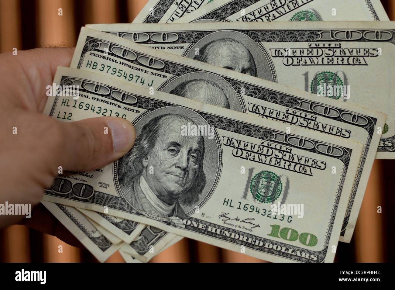 pile of 100 one hundred dollar banknote currency cash money old series ...