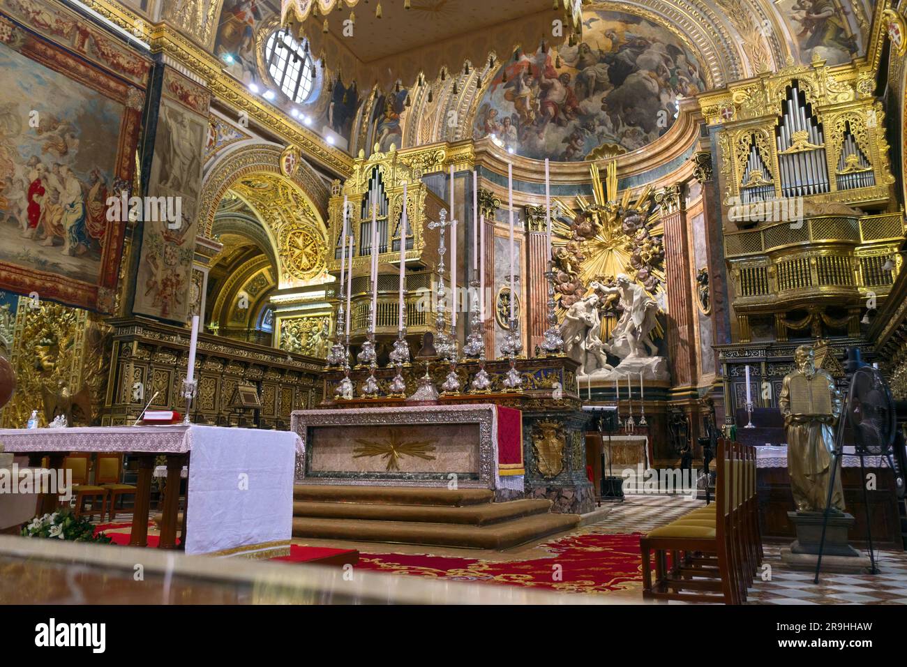 main altar inside St. John's Co-Cathedral in Valletta, Malta Stock ...