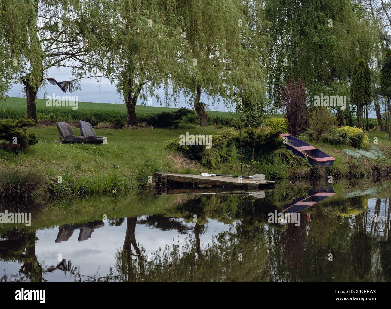 Magic retreat, pond in the middle of the field - diy pond Stock Photo ...