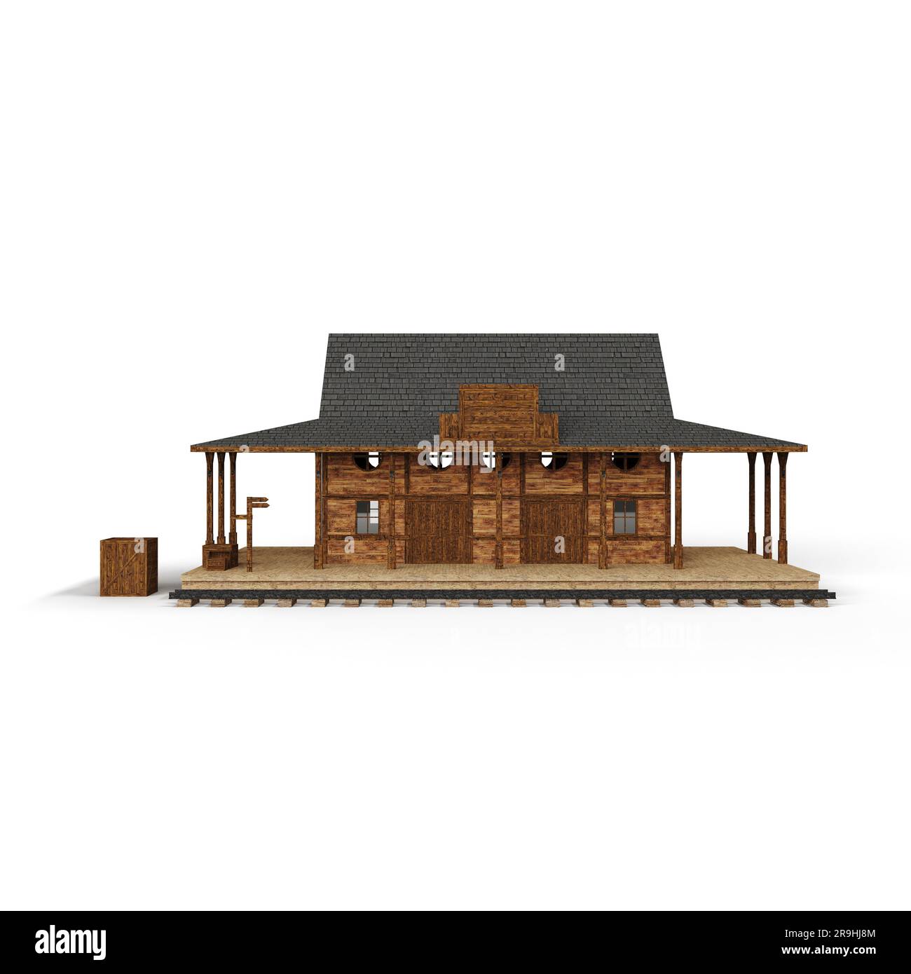 A 3D rendered scale model of a wild west style saloon building Stock ...