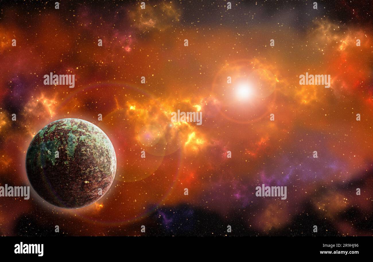 Unknown planet from outer space. Space nebula. Cosmic cluster of stars ...