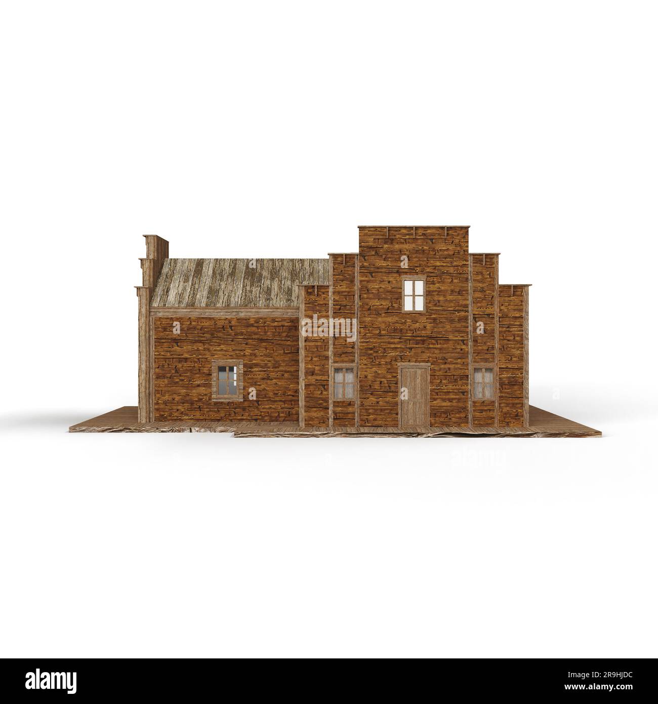 A 3D rendered scale model of an old, brown wild west style house Stock ...