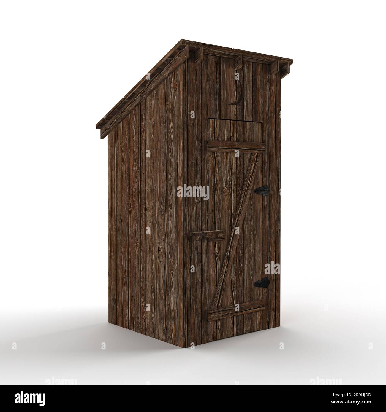 A side-view of a wooden toilet 3D rendered scale model Stock Photo - Alamy