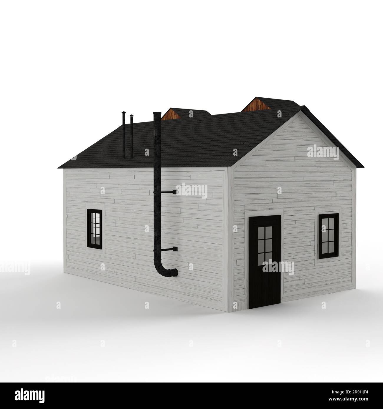 A side view of a 3D rendered scale model of a white, modern two story ...