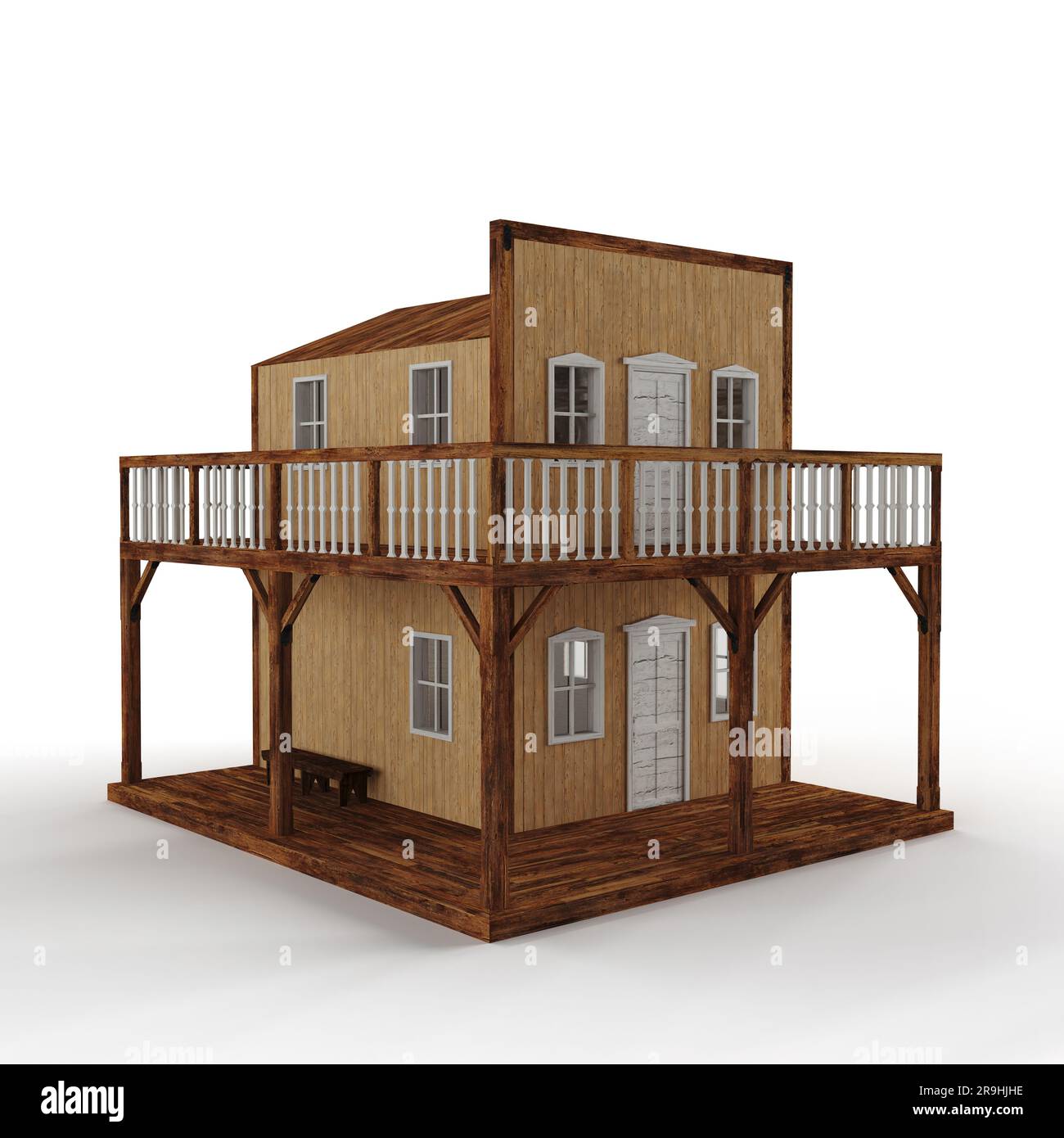 A 3D rendering of a wild west two story house Stock Photo - Alamy