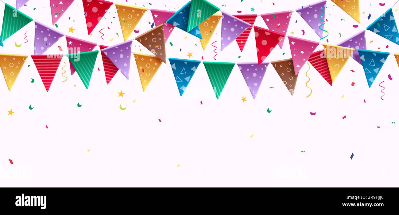 Birthday Pennants Vector Design Colorful Pennant Streamer And Banner Hanging In Empty Space