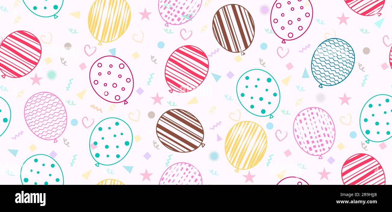 Balloon seamless vector design. Birthday balloons in colorful hand ...