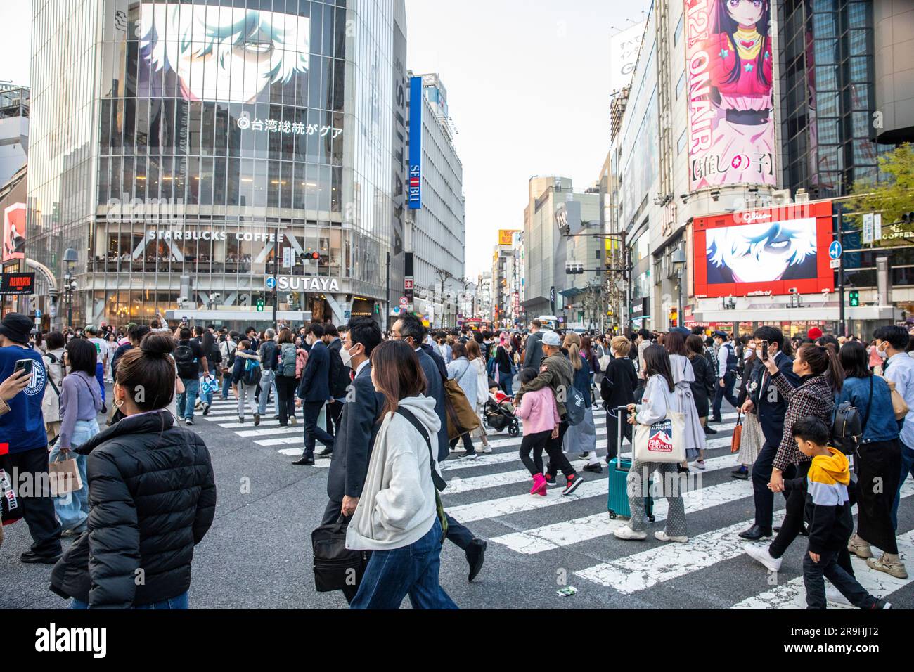 2023 Shibuya Crossing scramble Tokyo city, worlds busiest crossing, famous Shibuya landmark ...