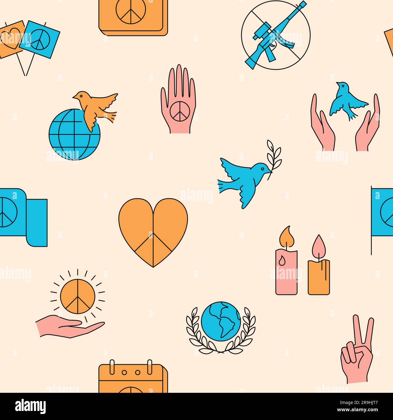Peace and love seamless pattern. Background with pacifism symbols ...