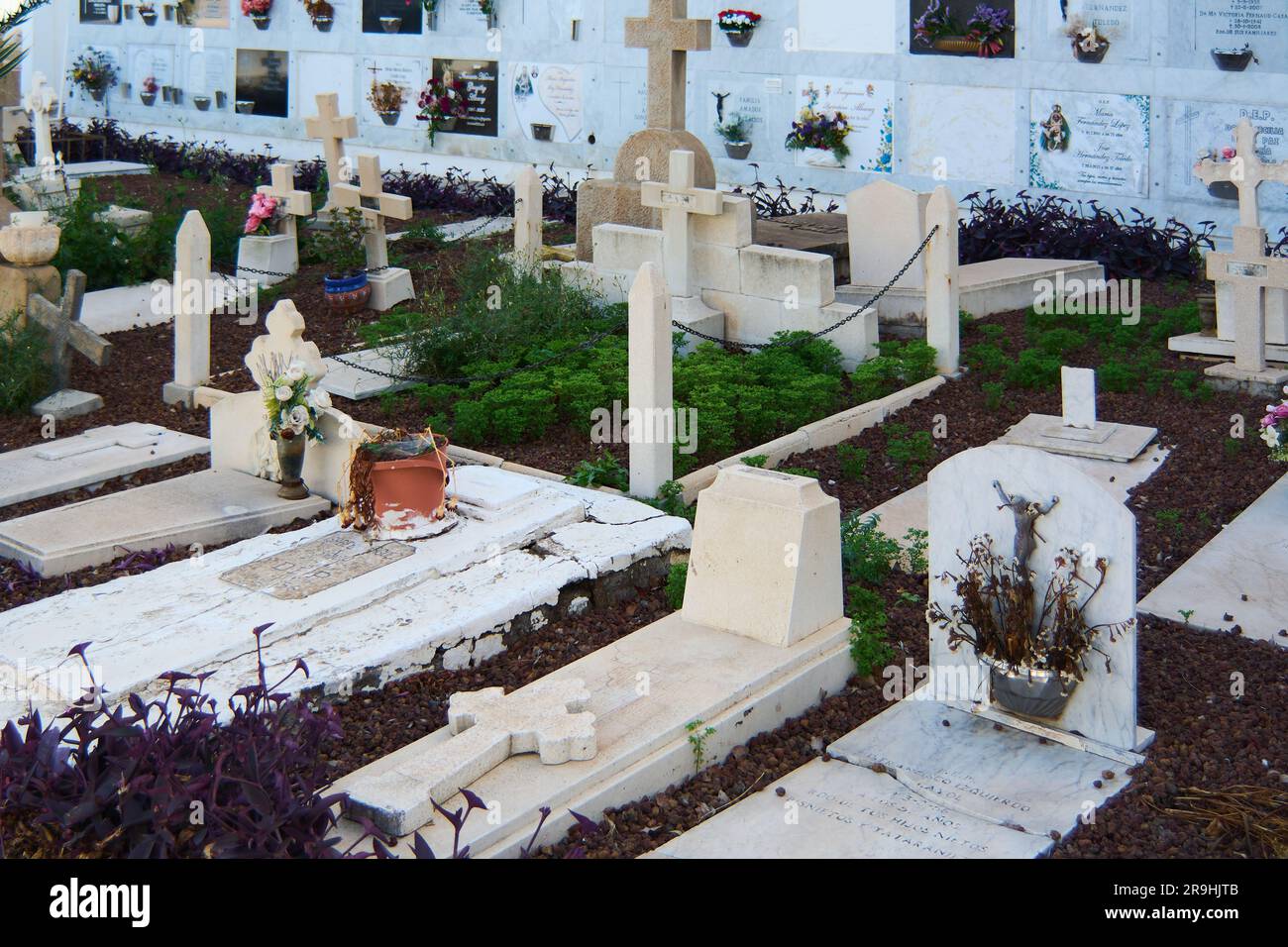 Tenerife, Spain - June 27, 2023: Multiple graves on the ground of an ...