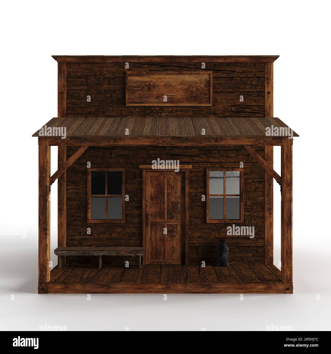 A 3D rendered scale model of an old wild west style building with ...