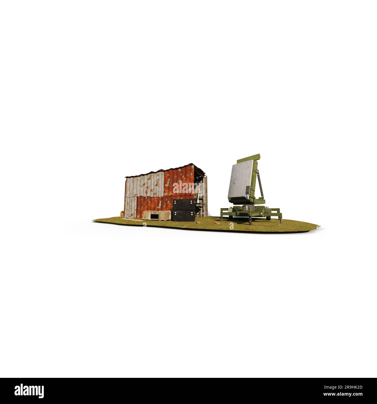 A 3D rendered scale model of a military generator trailer next to a ...