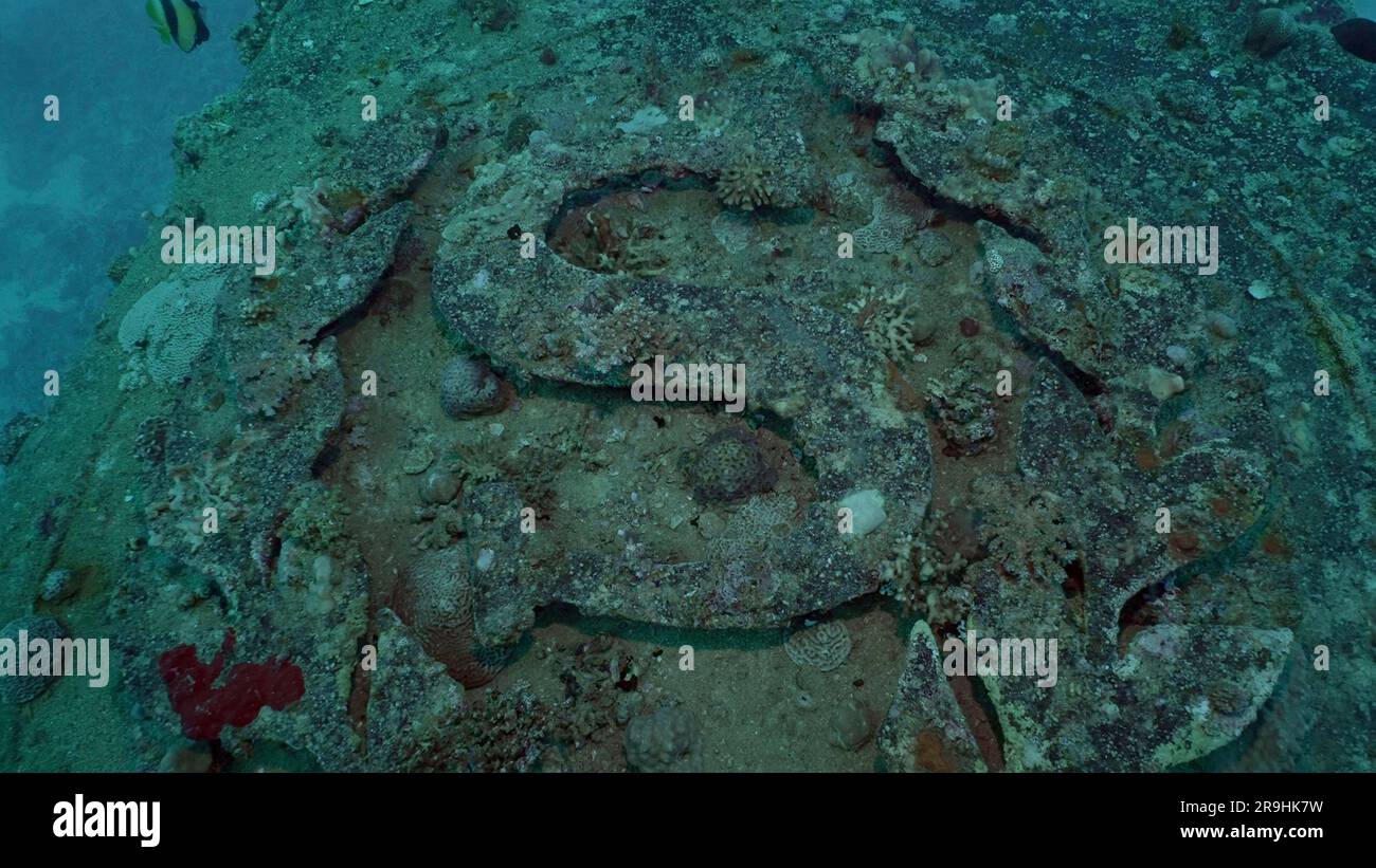Close up of ship pipe with coat of arms ferry Salem Express shipwreck ...