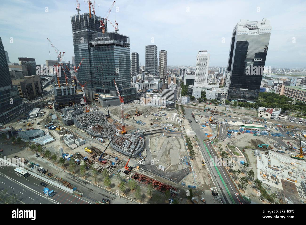 A photo shows under construction site in front of Osaka Station in ...