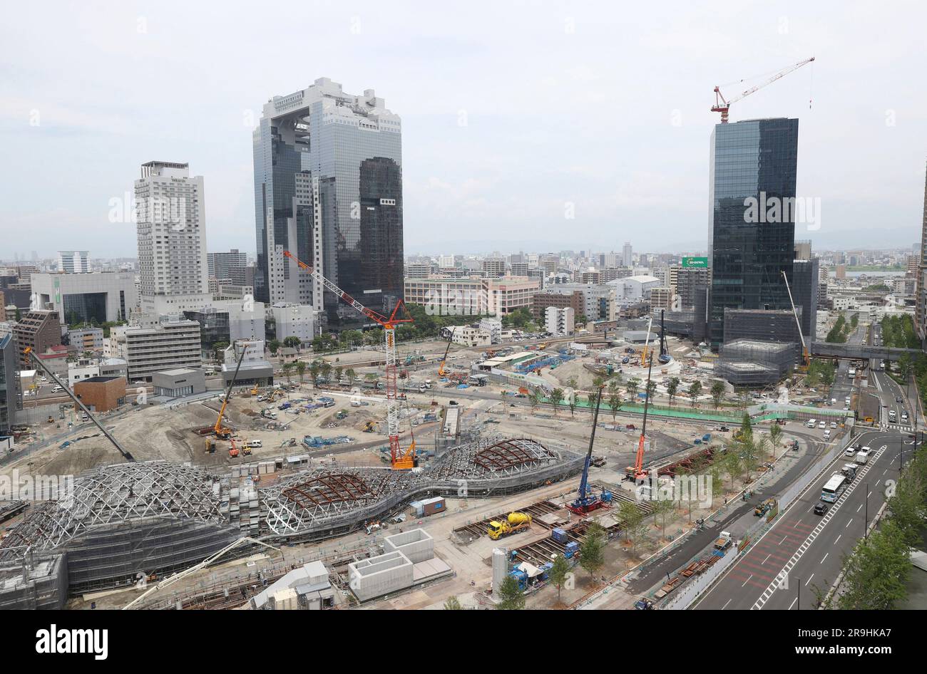 A photo shows under construction site in front of Osaka Station in ...