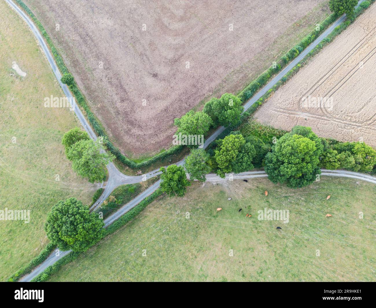 Aerial images of British farmland showing field boundaries and vehicle ...