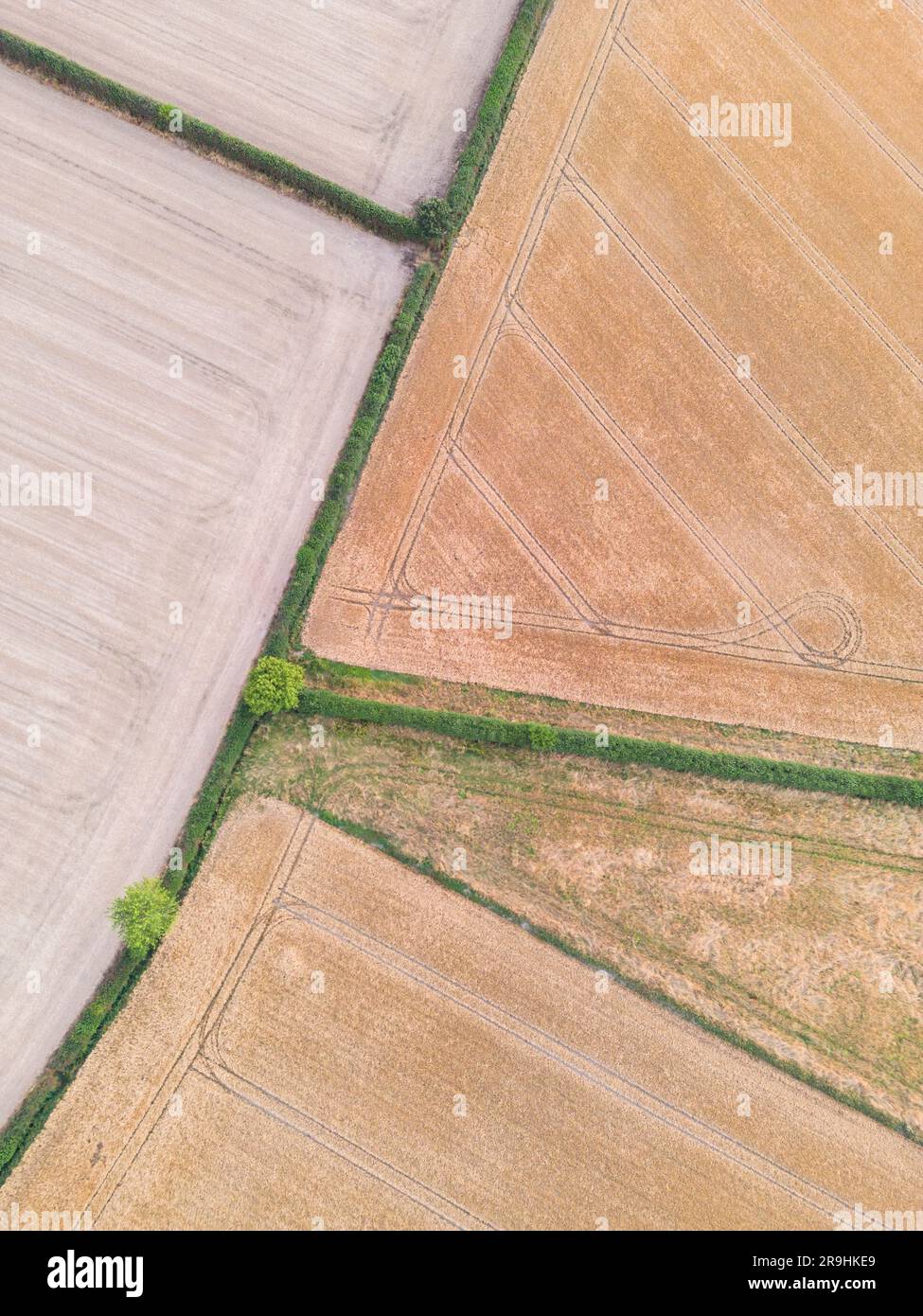 Aerial images of British farmland showing field boundaries and vehicle ...
