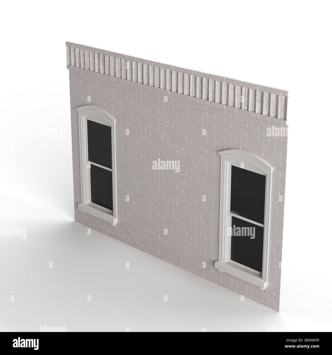 A 3D rendering of a white wall with two windows Stock Photo - Alamy