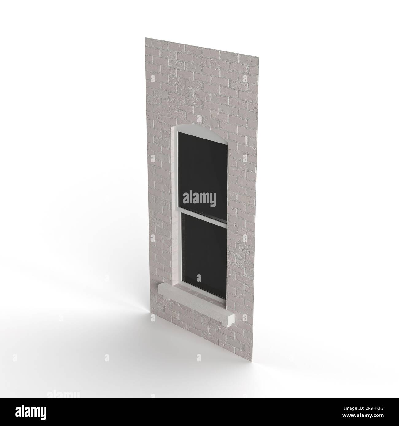 A 3D rendering of a window frame on a white wall against a white ...