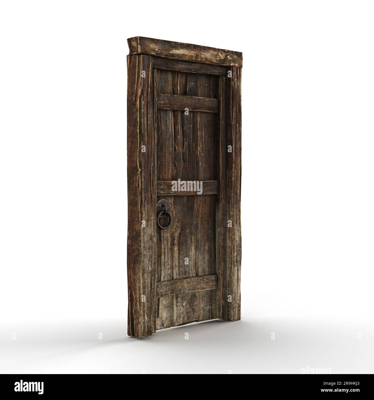 A side view of a 3D rendered old door with a latch Stock Photo - Alamy
