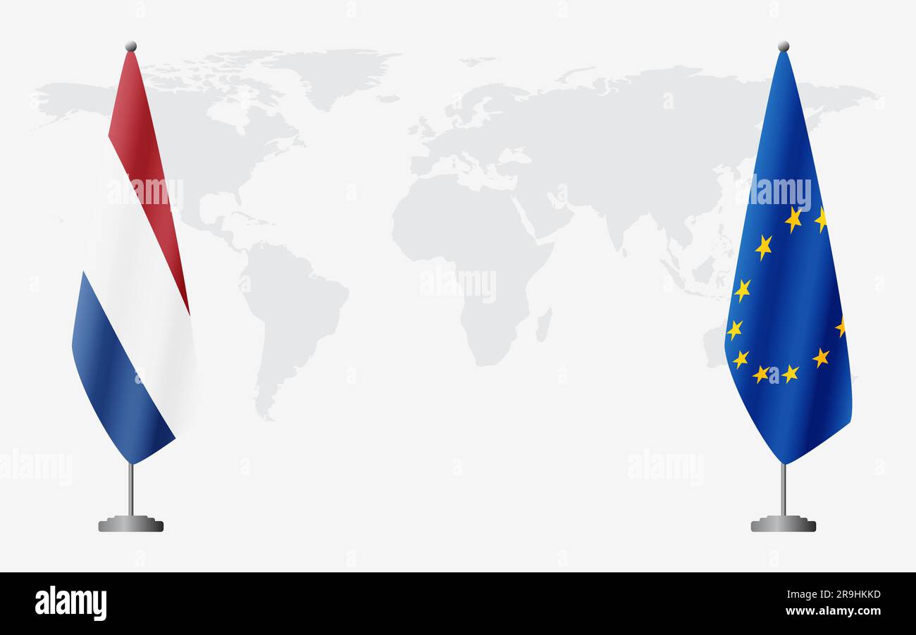 Netherlands and European Union flags for official meeting against ...