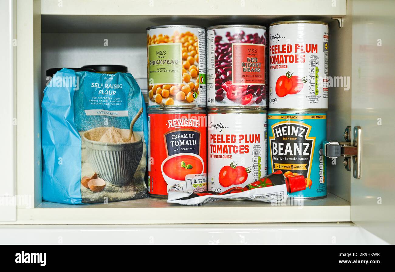 Home kitchen store cupboard items including Heinz Baked Beans M&S ...
