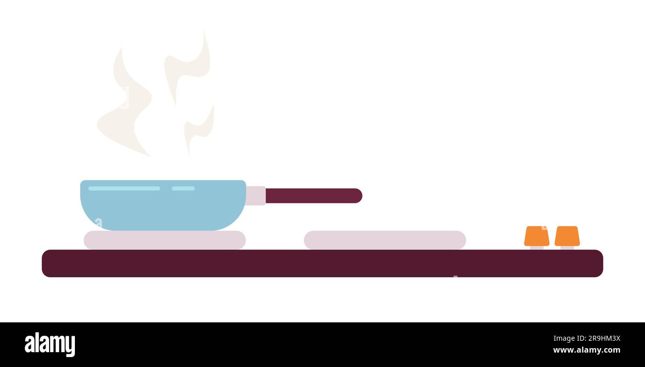 Frying pan on kitchen stove semi flat colour vector object Stock Vector ...