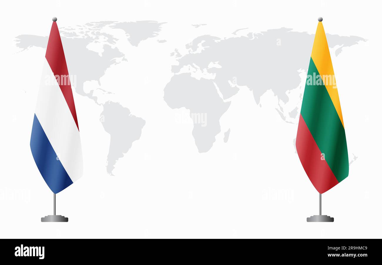 Netherlands and Lithuania flags for official meeting against background ...