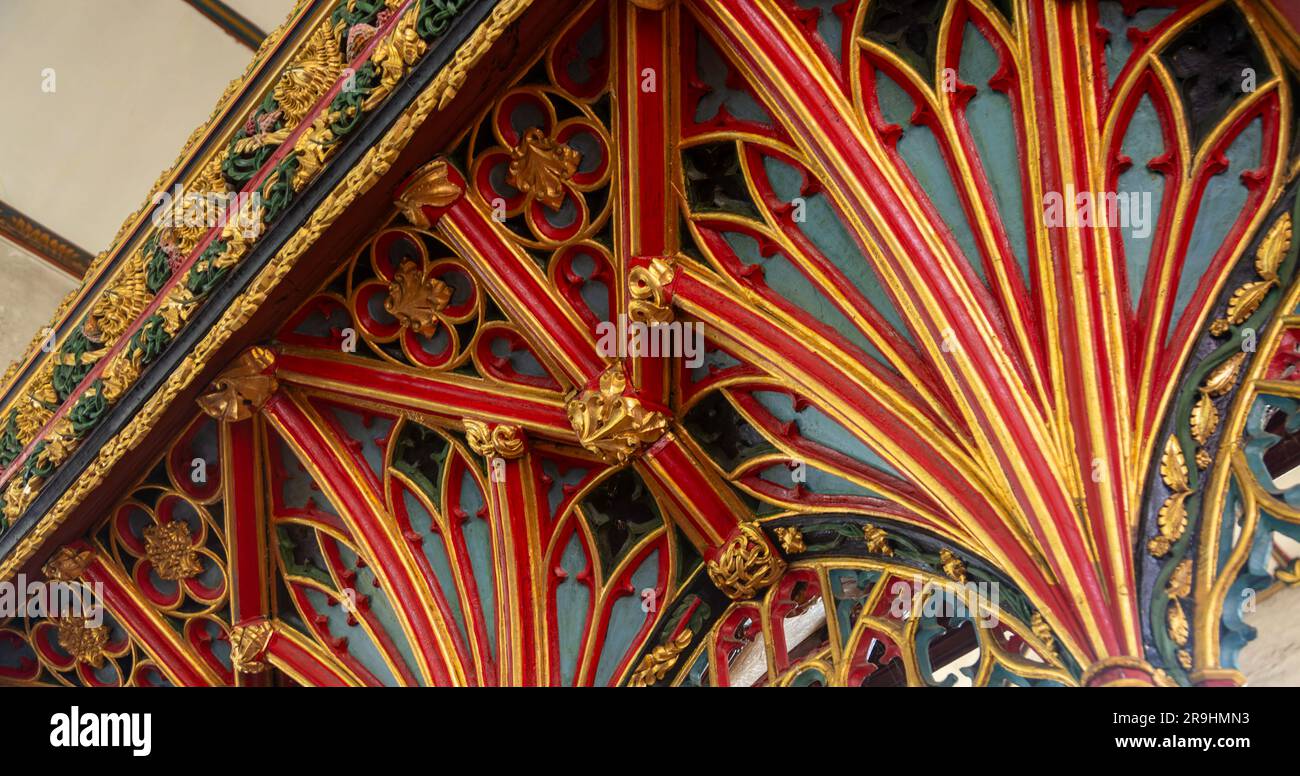 Detail of rood screen inside village parish church of Saint Andrew ...