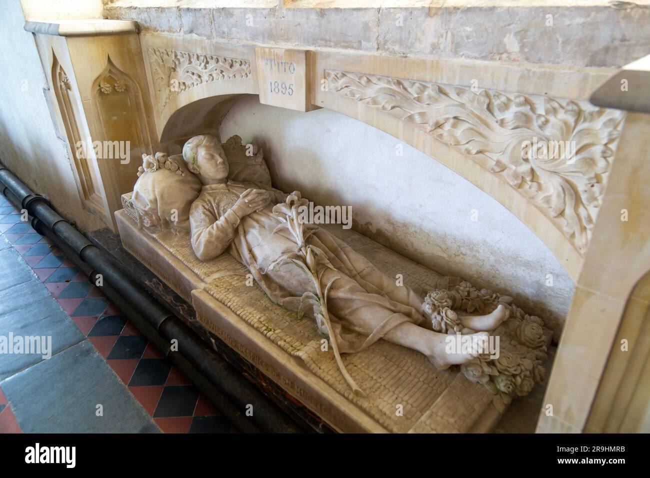 Grave memorial of Tito Harvey died 1895 inside village parish church of Saint Andrew, Harberton ...