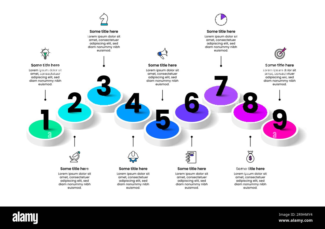 Infographic template with icons and 9 options or steps. Isometric line. Can be used for workflow ...