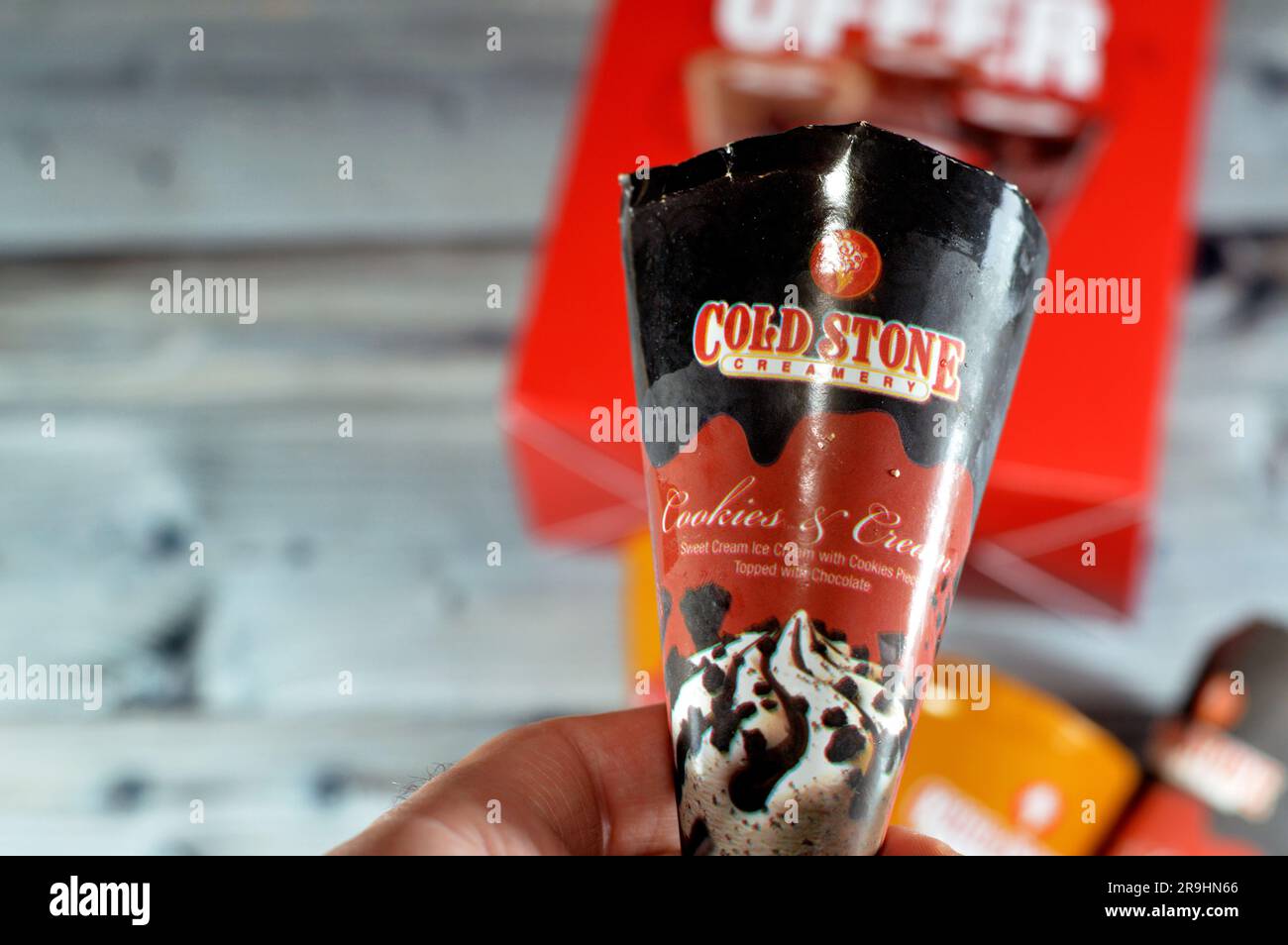 Cairo, Egypt, June 17 2023: Cold Stone creamery, Caramelized biscuit and cookies Ice cream of ...