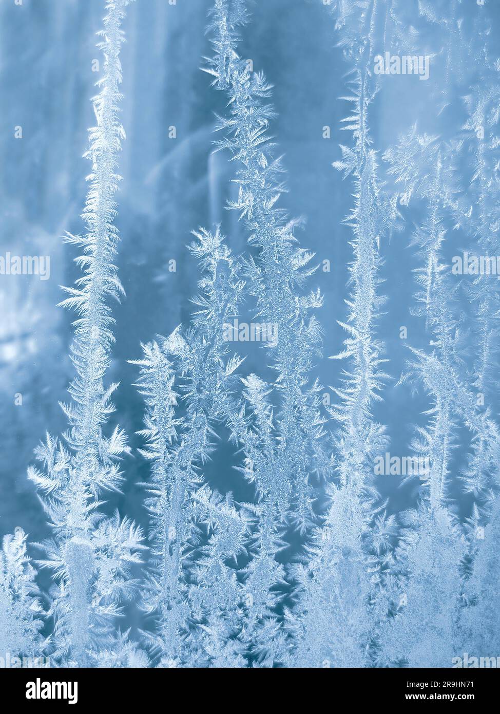 Beautiful natural ice pattern on winter window glass, close-up ...