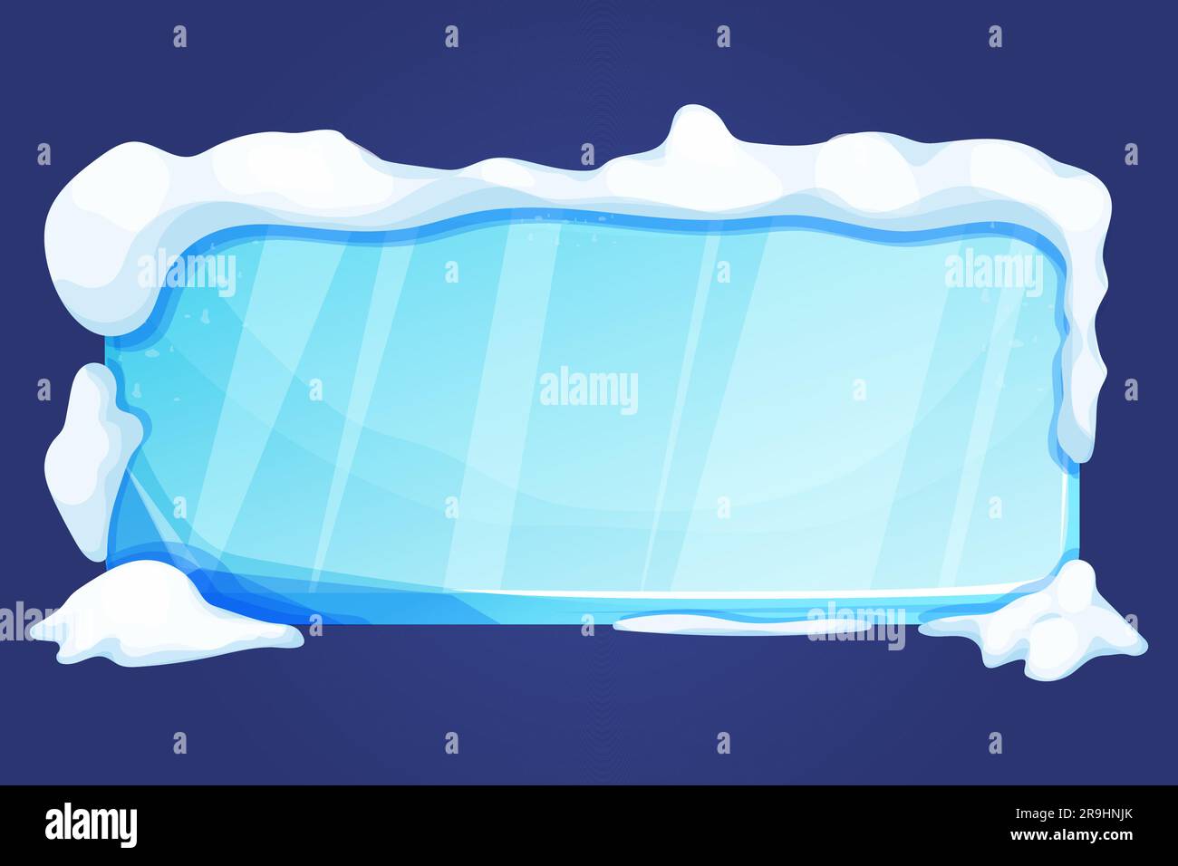 Ice button, frozen frame with snow, level menu in cartoon style ...