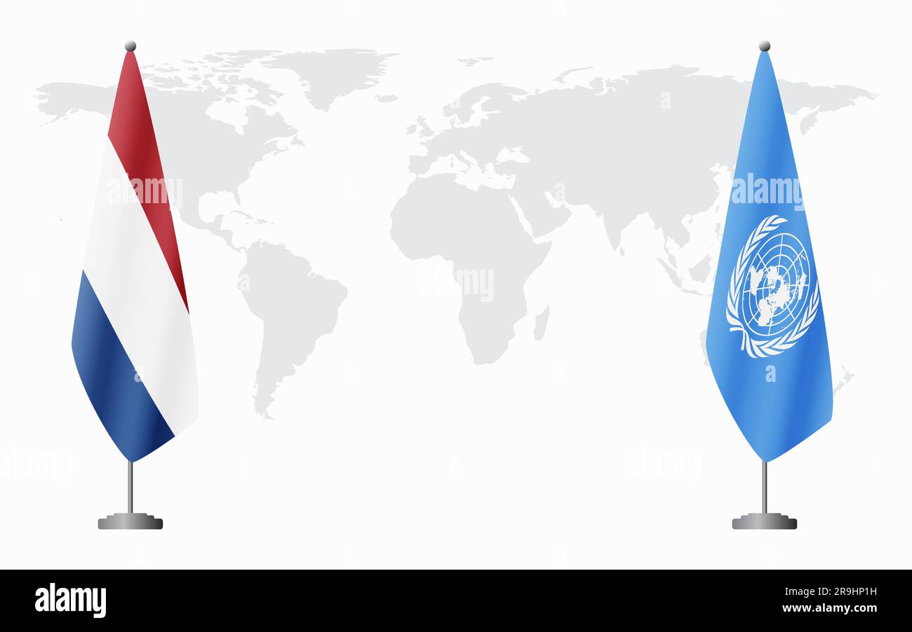 Netherlands and United Nations flags for official meeting against ...