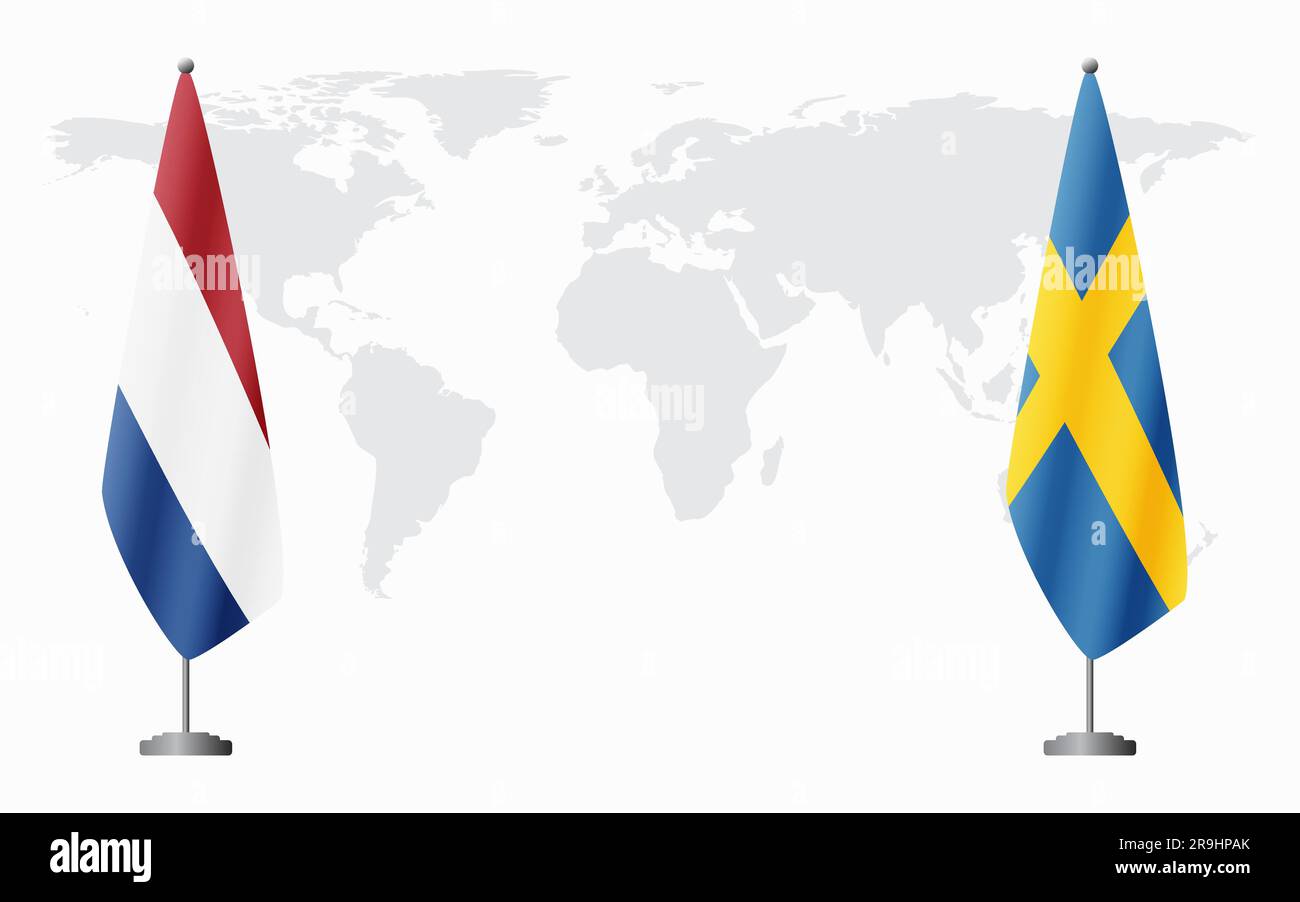 Netherlands and Sweden flags for official meeting against background of ...