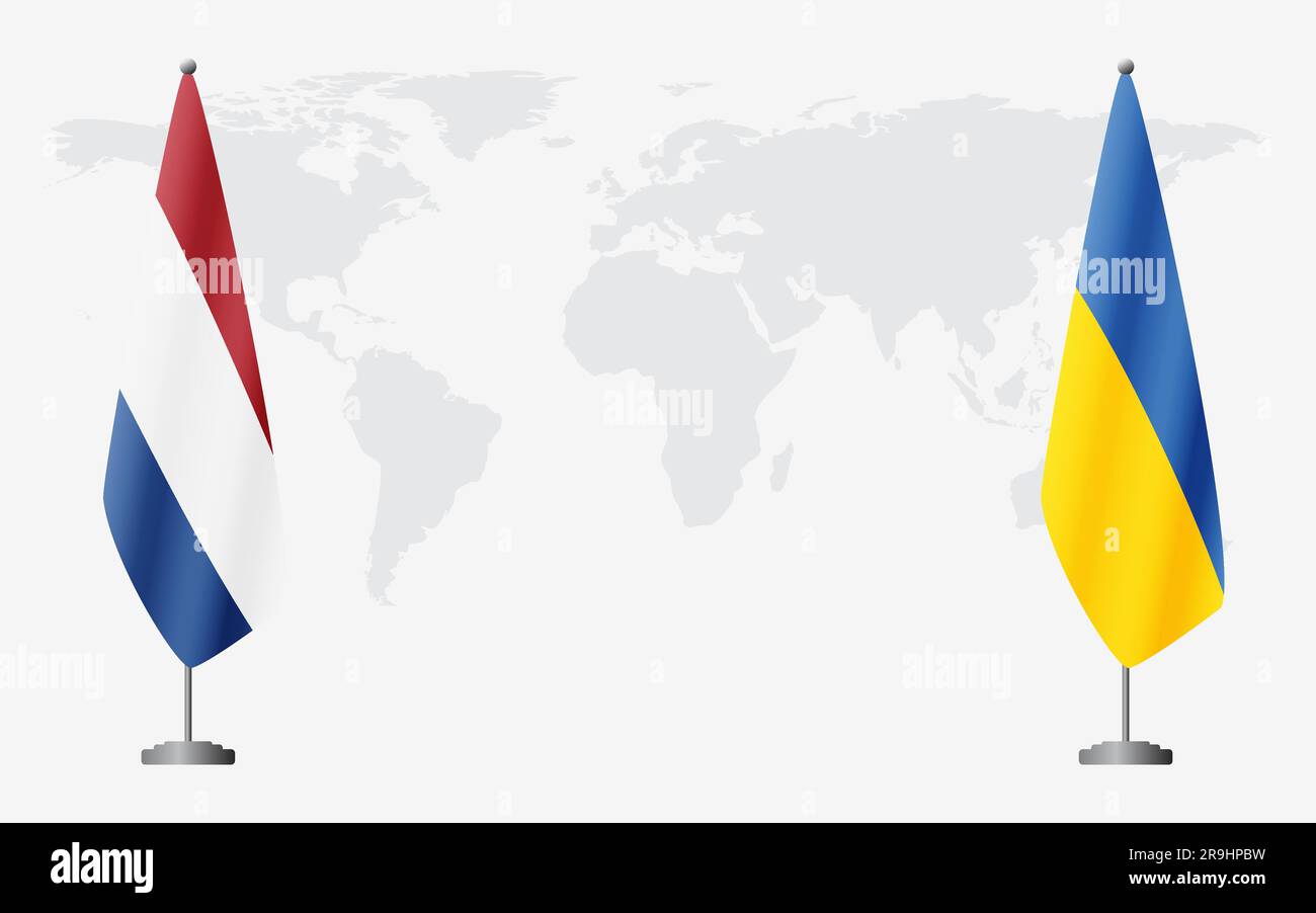 Netherlands and Ukraine flags for official meeting against background ...