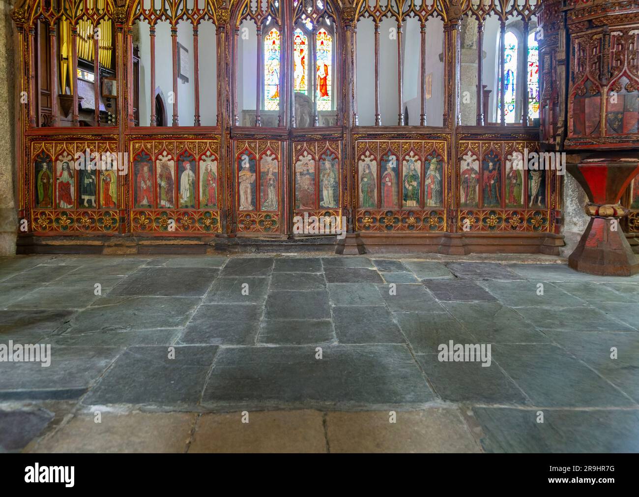 Rood screen inside church of Saint Mary the Virgin, Holne, Dartmoor ...