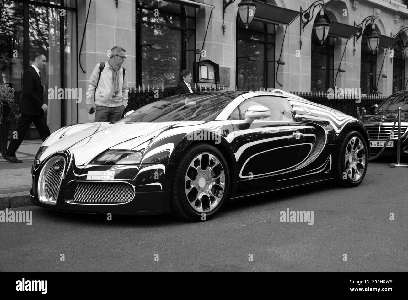 Unique Bugatti Veyron "l'Or Blanc" (White gold) parked in Paris, april ...