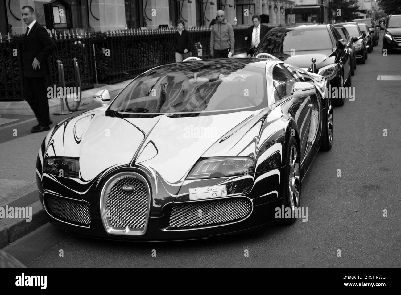 Unique Bugatti Veyron "l'Or Blanc" (White gold) parked in Paris, april ...
