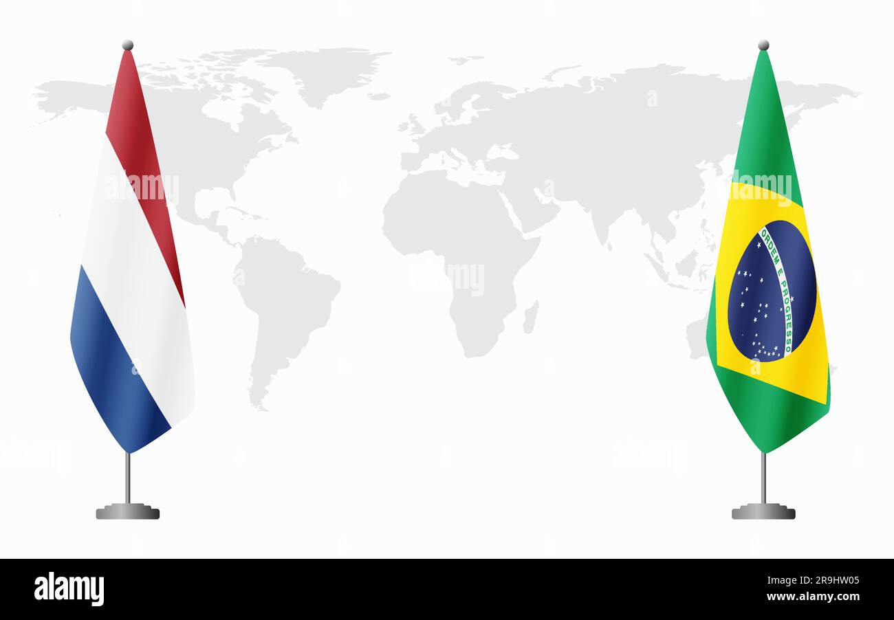 Netherlands and Brazil flags for official meeting against background of ...