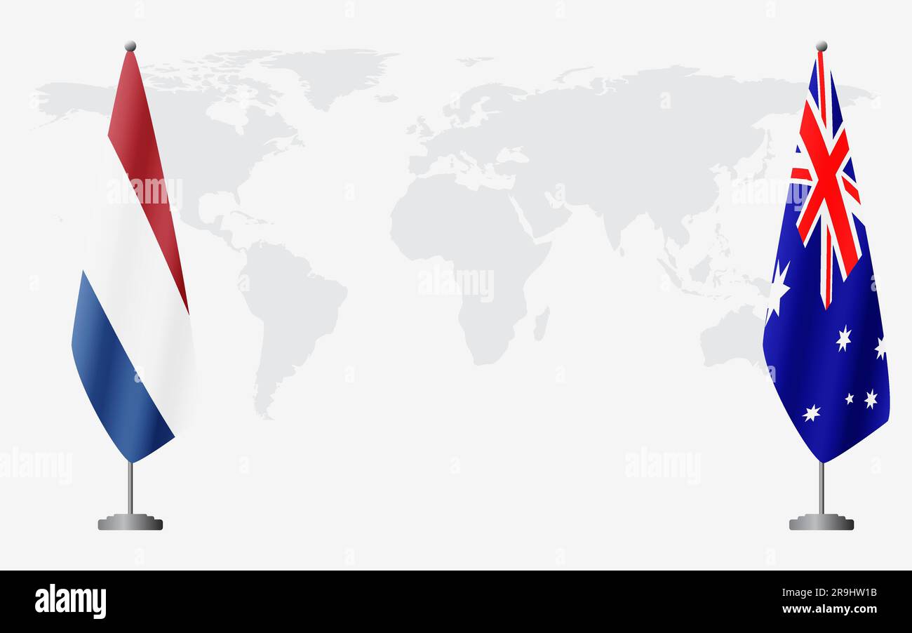 Netherlands and Australia flags for official meeting against background ...