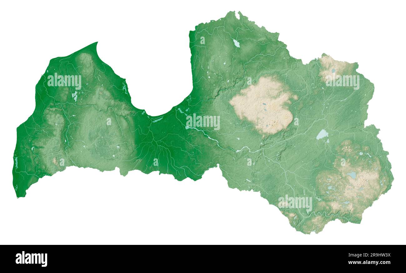 Latvia. Highly detailed 3D rendering of shaded relief map with rivers ...
