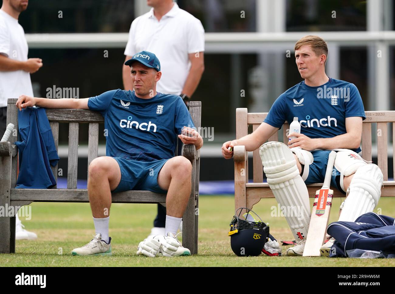 England's Dan Lawrence and Zak Crawley during a nets session at Lord's ...