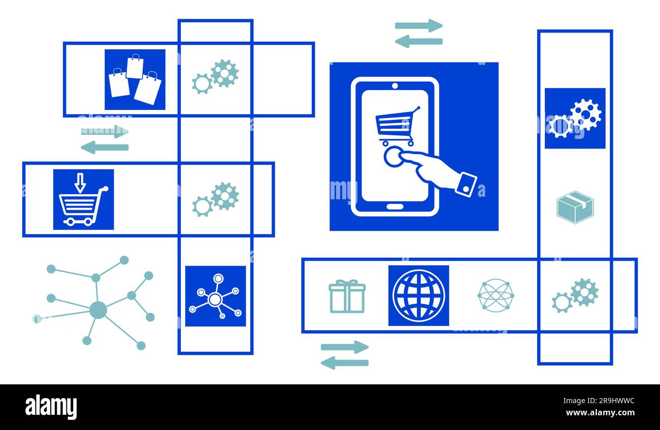 Digital shopping cart icons connected hi-res stock photography and ...